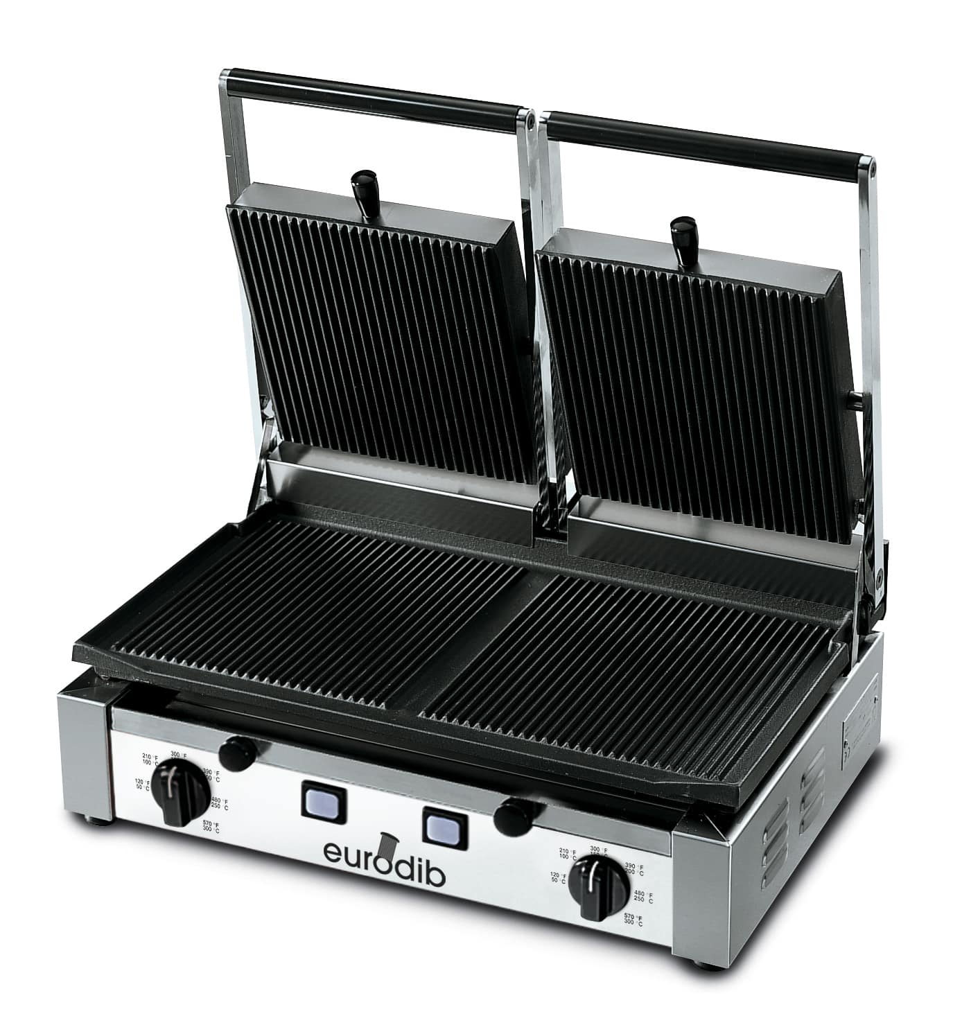 Eurodib 19.7" x 10" Double Panini Grill with Ribbed Top & Bottom Plates ...