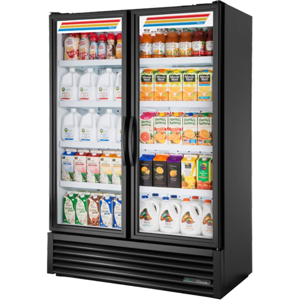 True 54" Merchandising Refrigerator with 2 Glass Doors, Black Exterior ...