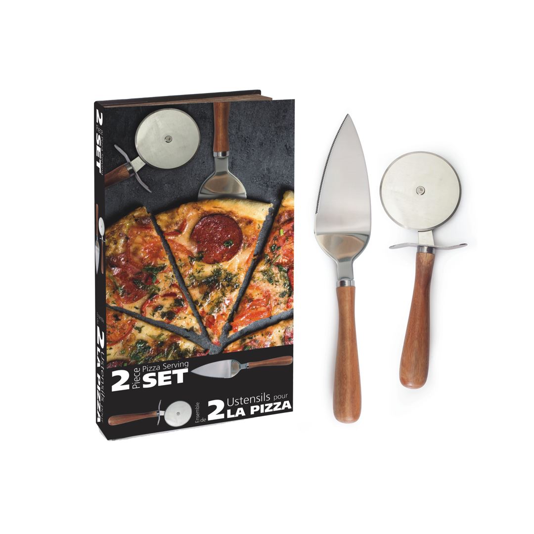Natural Living Pizza Serving Set with Pizza Wheel & Server, Acacia Woo ...